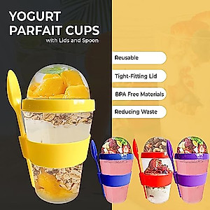 Minial Wave Pack of 4 Yogurt Parfait Cups with Lids and Spoon - Portable and Reusable - Ideal for Breakfast, Snacks, and On-the-Go crunch cup - Versatile Set of Overnight Oats Containers with Lids