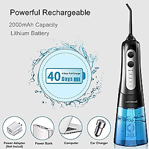 Water Flosser Cordless Teeth Cleaner, Dental Oral Irrigator with DIY Mode, Rechargeable Water Flosser for Braces, Bridges, Implants Care, IPX7 Waterproof with 4 Interchangeable Jet Tips