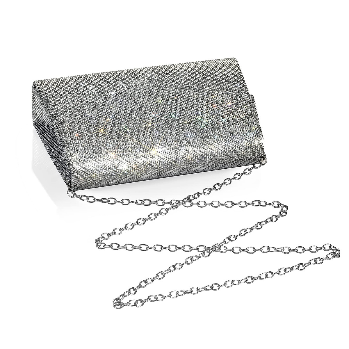 GEGELE Women's Sparkly Evening Bags Glitter Rhinestone Clutch Purse for Party Prom Wedding (Silver)
