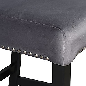 ERYE 5 Pieces Counter Height Set with Faux Marble Table and 4 Velvet Upholstered Seater Chairs with Nailhead Decor for Home Kitchen & Dining Room Furniture Breakfast, Lunch & Dinner, Blue, Gray