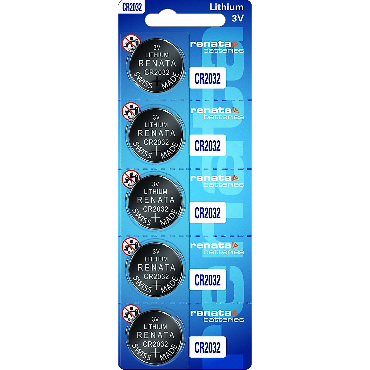 Renata CR2032 Batteries - 3V Lithium Coin Cell 2032 Battery (5 Count)