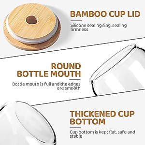 La Llareta 4 Pcs Drinking Glass with Lids and Straw, 540ml Iced Coffee Cups, Shaped Beer Glasses Cups, with 2 Straw Brushes, for Cola, Smoothies, Cocktails, Soda