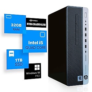 HP Custom Workstation PC Desktop Computer - Editing and Design | Quadro K1200 4GB GPU | Intel Core i5 | 32GB DDR4 RAM, 1TB SSD | Built-in Wi-Fi AX200 | Win 10 Pro (Renewed)