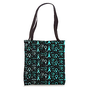 Ovarian Cancer Warrior Teal Ribbon Awareness Gift Tote Bag