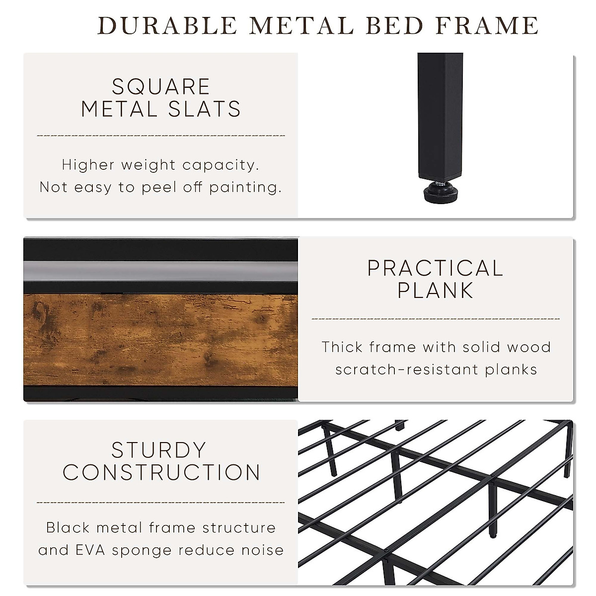 Mdhitsox Queen Bed Frame with Wood Headboard and Footboard, Heavy Duty Platform Bed Frame, Industrial Metal Mattress Foundation Camas, Noise-Free, No Box Spring Needed, Easy Assembly