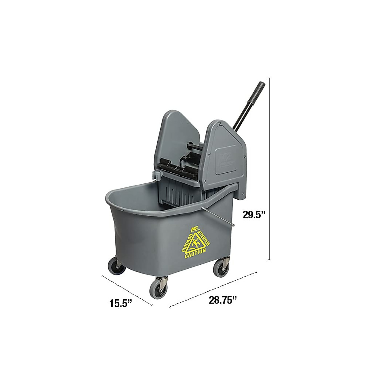M2 Professional 32Qt/30L Grizzly Mop Bucket with Down-Press Wringer - Grey
