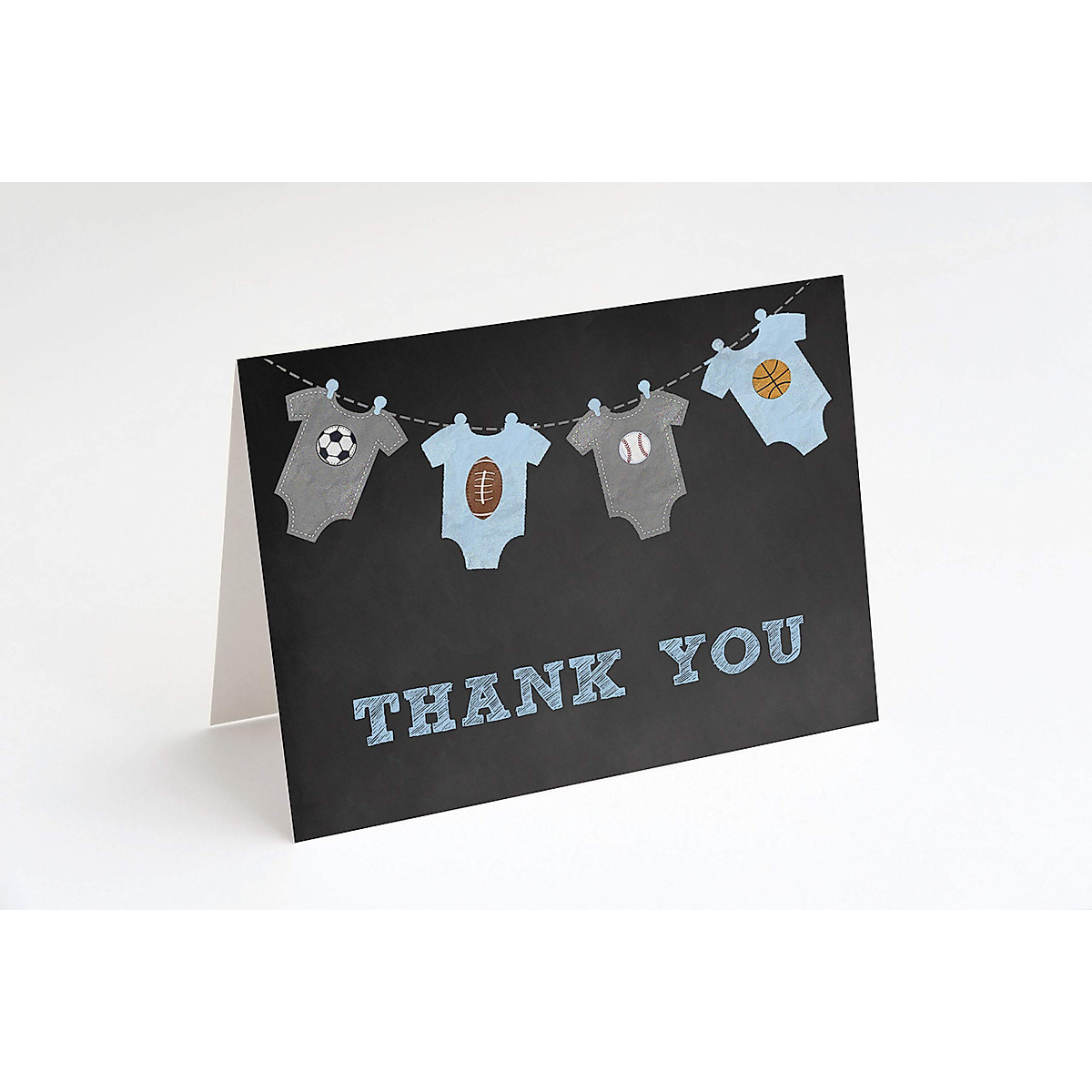 Sports Thank You Cards Baby Shower Soccer Football Baseball Soccer MVP Little Champ All Star Boys Birthday Party Appreciation Gratitude Thanks Folding Notes Blue It's A Boy Chalkboard (50 count)