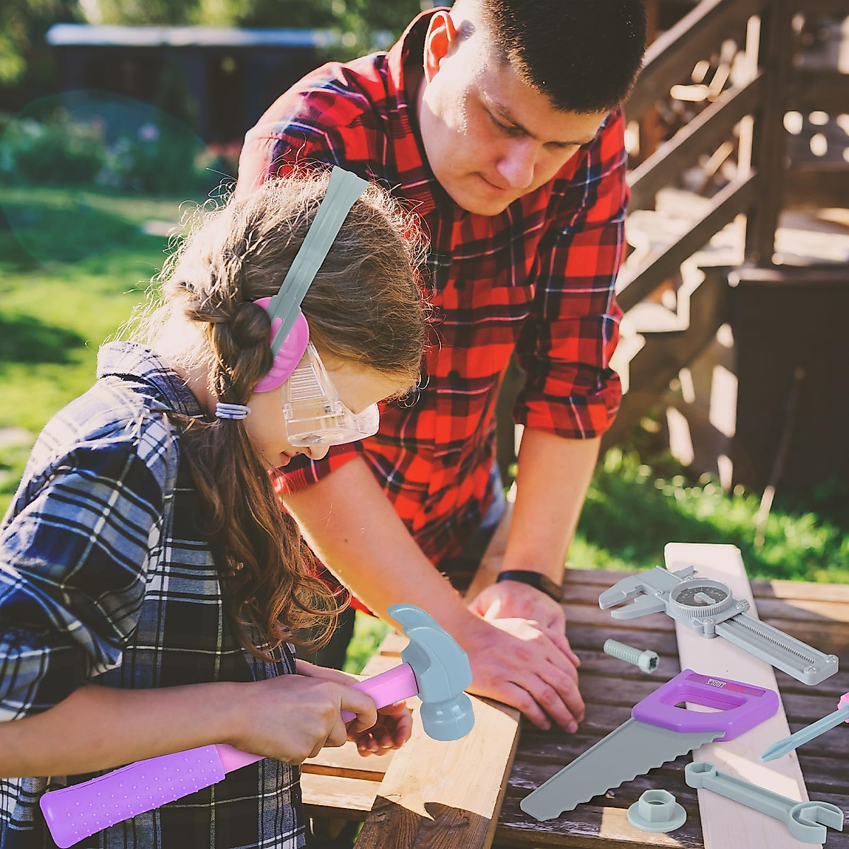 Kids Tool Set, Pink Toy Tool Set for Girls with Electric Drill, Hammer, Planer, Working Vest, Accessories and Storage Box, Construction Pretend STEM Toy Tool Kit for Toddlers Age 3 Years and Up
