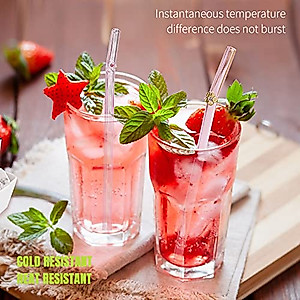 6-Pack Reusable Glass Straws with Flowers,Glass Straws Shatter Resistant,8''x8 MM,6 Bent with 2 Cleaning Brushes - Perfect for Smoothies, Milkshakes, Tea, Juice - Dishwasher Safe