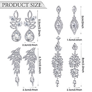 4 Pairs Crystal Cluster Earrings Wedding Rhinestone Dangle Drop Earrings Cubic Zirconia Teardrop Bridal Earrings for Women Bridal Wedding (Lovely Style)