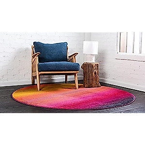 Unique Loom Estrella Collection, Gradient, Sunset, Abstract, Bright Colors Area Rug, 6' 1" x 6' 1", Pink/Gold