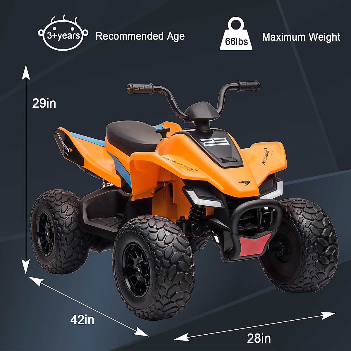 Luibas 2023 24V Ride on Car, Kids 4 Wheeler Battery Powered Electric ATV, 24V Ride on Toy for Big Kids, 4 Wheeler Quad Toy Car for Boys & Girls, Kids Electric Vehicle with Music, LED Lights, Yellow