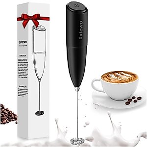 Hand Mixer Milk Frother for Coffee - Dutewo Frother Handheld Foam Maker for Lattes, Electric whisk Drink Mixer Mini Foamer for Cappuccino, Frappe, Matcha, Hot Chocolate, Black