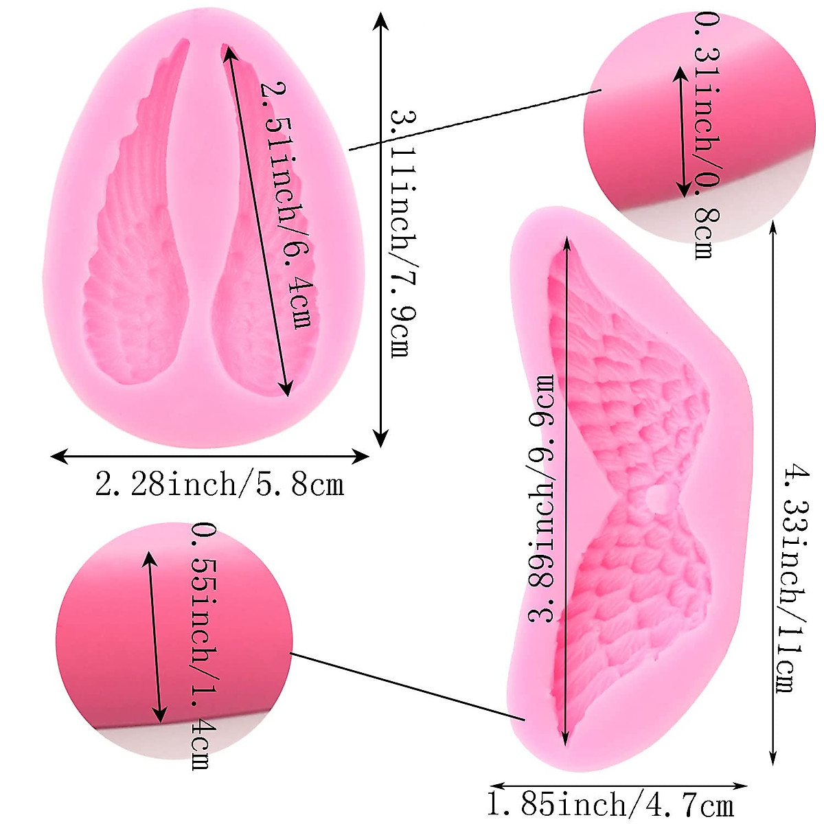 Mujiang Angel Wings Fondant Silicone Molds For Cake Decorating Chocolate Candy Resin Clay Set Of 4
