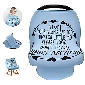 Baby Nursing Cover,Baby Car Seat Canopy,No Touch Sign Infant Stroller Cover Breastfeeding Cover (Blue)