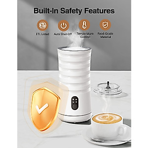 Milk Frother, RATRSO Electric Milk Steamer Soft Foam Maker with Two Whisks for Frothing and Heating Milk, 4 IN 1 Multifunction for Hot & Cold Froth, Automatic off & Easy Cleaning,Silent Operation
