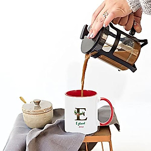 Two_Tone Red Mug Personalized 2022 Christmas Name Coffee Mug, Pine Berry Green & Red Stripe Initials E Funny Coffee Mug Cup, A to Z 26 Alphabet Mug Tea Mug Gift 11 OZ