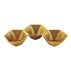 Elegance Silver Aluminum Hexagon Set Triple Bowl, 11" x 6", Gold