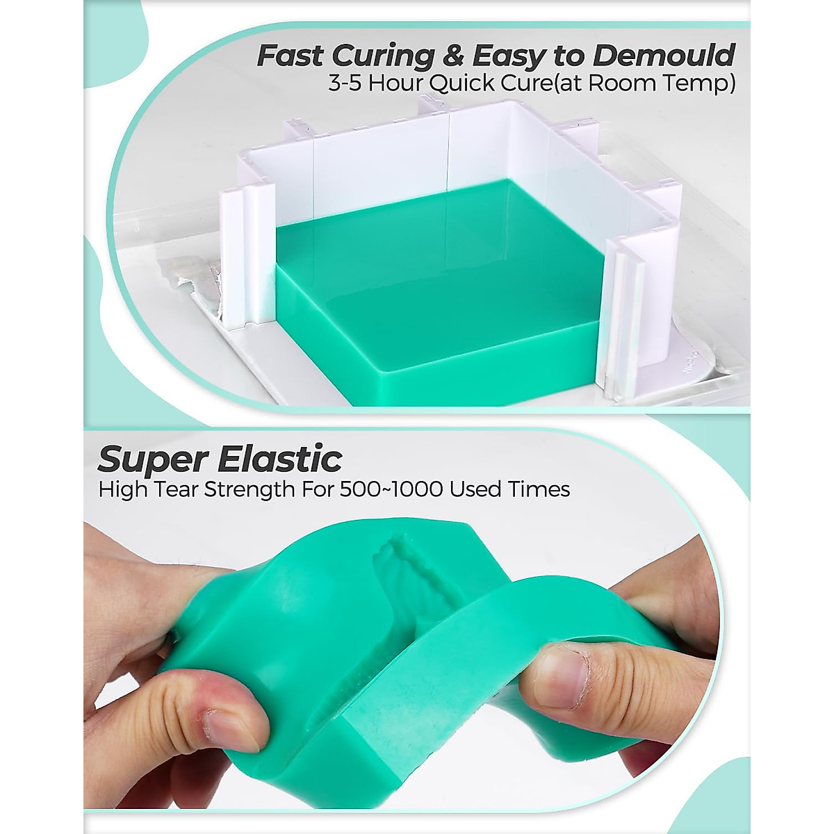 Nicpro 74oz Silicone Mold Making Kit, Platinum Liquid Silicone Rubber for Mold Maker, Jade Green Flexible & Food Safe Mix Ratio 1:1 for Casting 3D Resins Molds DIY with Mold Housing, Mixing Cups