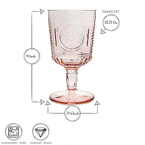 Bormioli Rocco Romantic Set Of 4 Stemware Glasses, 10.75 Oz. Colored Crystal Glass, Cotton Candy Pink, Made In Italy.