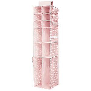 mDesign Long Soft Fabric Over Closet Rod Hanging Storage Organizer with 12 Divided Shelves, Side Pockets for Child/Kids Room or Nursery, Store Diapers, Wipes, Lotions, Toys - 2 Pack - Pink/White