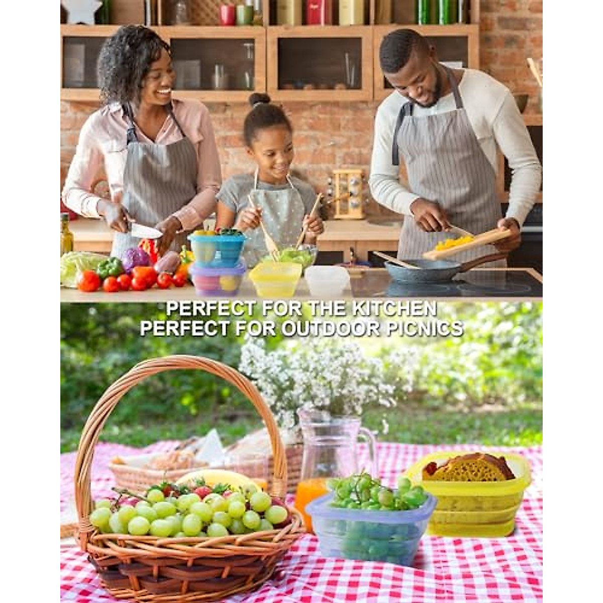 DGitaor Collapsible Silicone Food Storage Containers with BPA-Free Airtight Lids, Microwave, Dishwasher, and Freezer Safe, Stackable Foldable 4 Packs