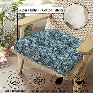 Magpie Fabrics Outdoor/Indoor Tufted Seat Cushion with Ties Set of 2, 19"x19" Waterproof Patio Chair Pads Tatami Floor Pillow for Garden Balcony Office Decor (Morgan Medal Blue)