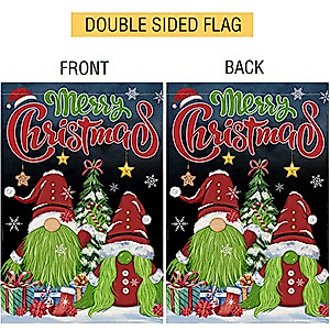 Christmas Garden Flag, Merry Christmas Gnomes Burlap Yard Flags 12x18 Double Sided, Red Truck with Xmas Tree Snowman Winter Welcome Holiday Vertical Lawn Signs for Home Outdoor Decorations Gifts…
