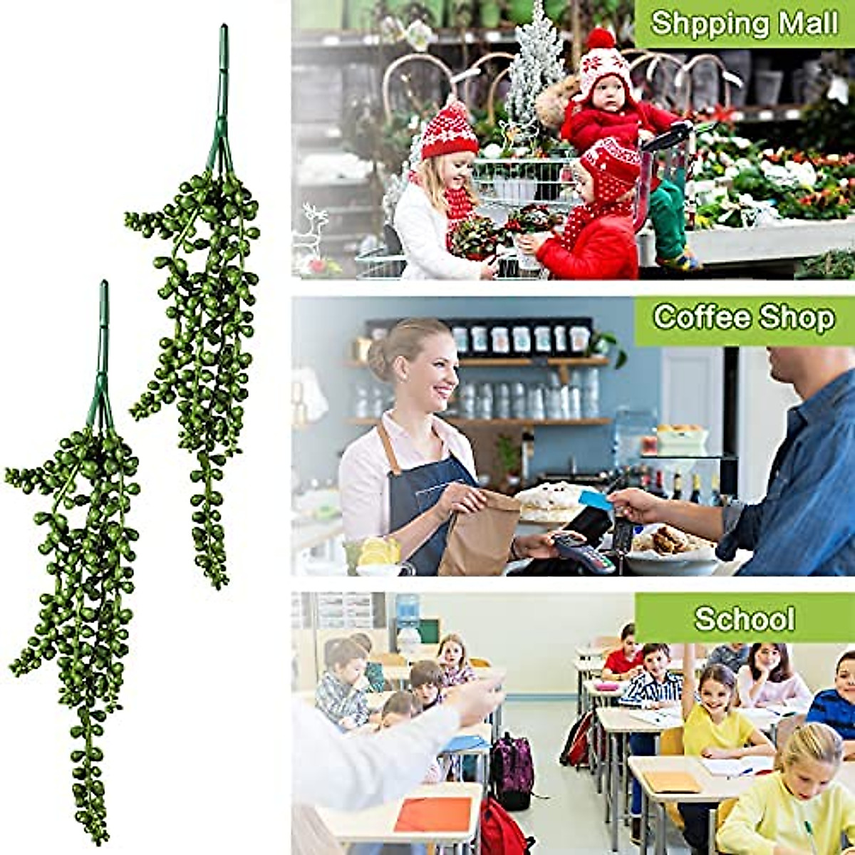 8 Pieces Artificial Succulents Hanging Plants Fake String of Pearls Realistic Hanging Succulents Plants Artificial for Wall Home Garden Decor (15.74 Inches Each Length)