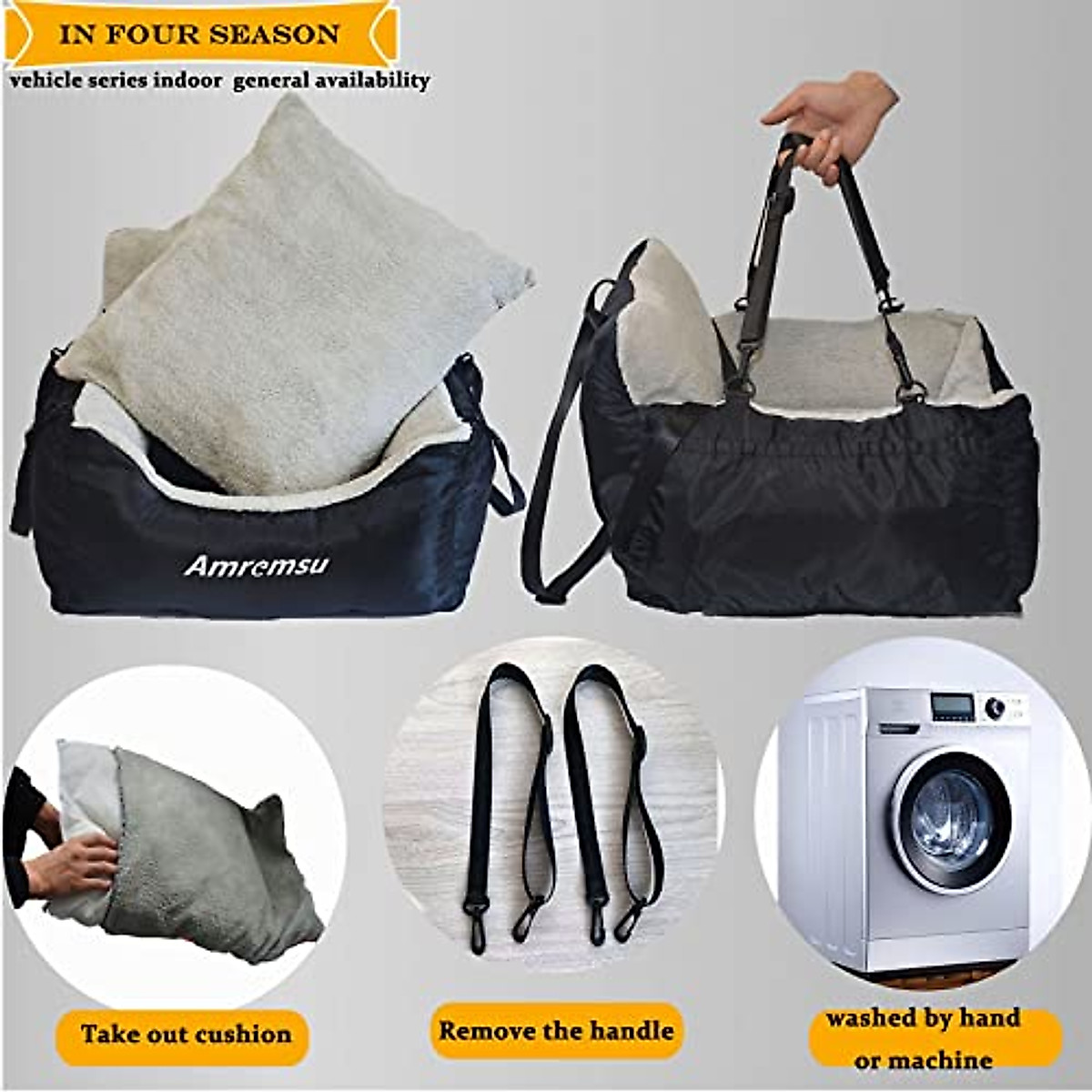 Dog Car Seat for Small Dog Under 25,Fully Detachable and Washable Ultra Soft Car Travel Bed Two Portable Handle and Storage Pockets,with Clip-on Soft Dog Car Seat,Portable Dog Car Travel Carrier Bed