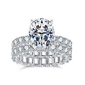 Gobaalele 6ct Cubic Zirconia Wedding Band Set, CZ Engagement Ring Bridal Set Christmas gift for women, 925 Sterling Silver Promise Ring Wedding Ring Size 5.0 (Oval Cut)