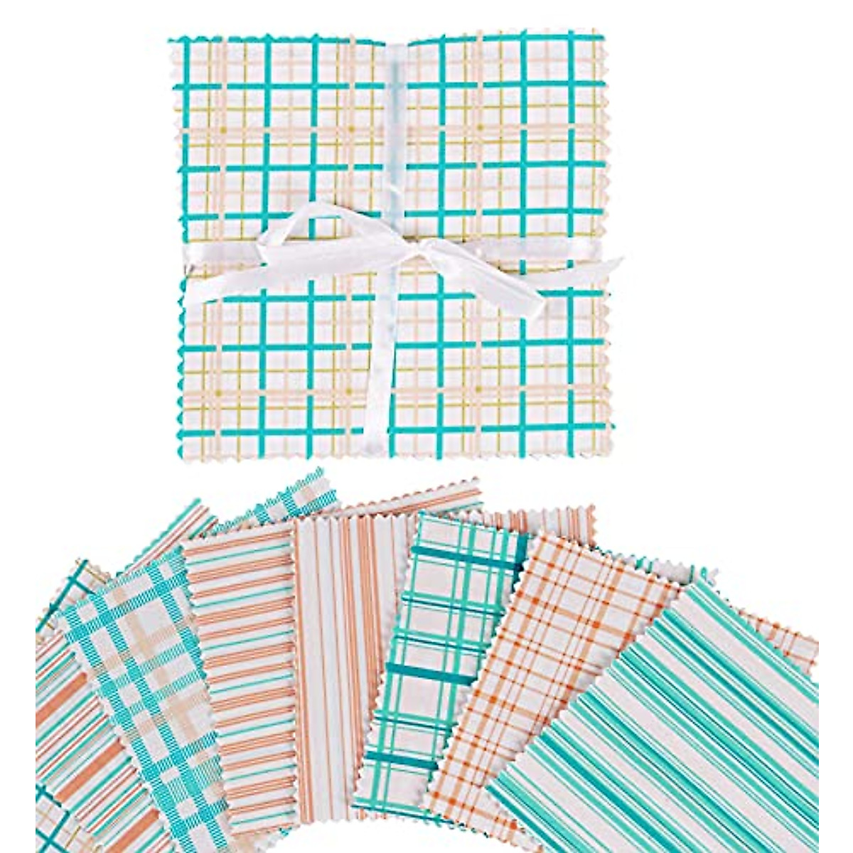 Soimoi Check Print Precut 5-inch Cotton Fabric Quilting Squares Charm Pack DIY Patchwork Sewing Craft- Turquoise Blue