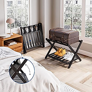 Semiocthome Fully Assembled Luggage Rack, Pack of 2,Folding Suitcase Stand with Storage Shelf, Bamboo Wood Suitcase Rack fit Most Luggage Size for Guest Room Bedroom Hotel, Dark Brown