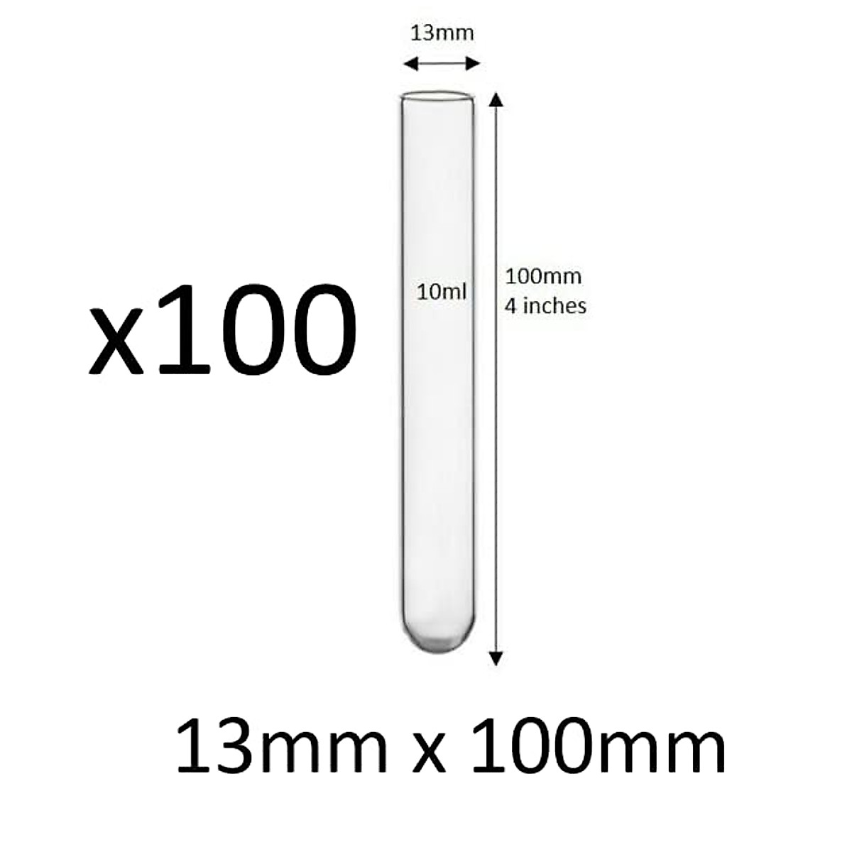 13mm x 100mm Glass Test Tube Box of 100 by Mr. Test Tube