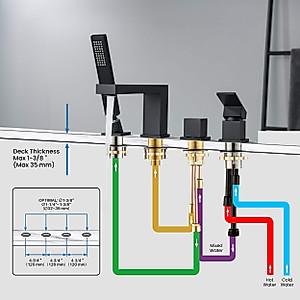 KIBI Cube Single Handle Roman Tub Faucet with Hand Shower Deck Mounted Bathtub Faucet Set with Diverter (Matte Black) (KTF3102)