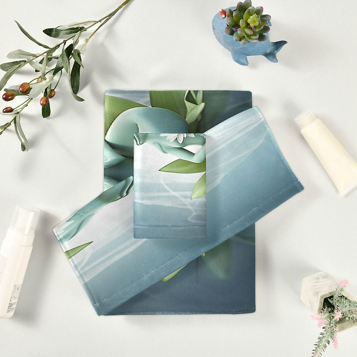 Flradish Yoga Frog Towels 3 Pack Bath Towels for Bathroom Set Soft Cotton Highly Absorbent Lightweight & Quickdry Towel Set 1 Bath Towel,1 Hand Towel,1 Washclothe