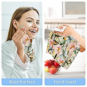 Butterfly Beige Washcloth 12x12in Set, 6 Pack Absorbent Cotton Towel Square Kitchen Dishes Towels, Soft Cleaning Face Hand Towel Fast Drying