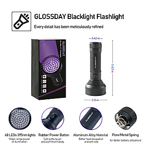 GLOSSDAY Blacklight Flashlight 68 LED UV Flashlight,Ultraviolet Flashlight Black Light Professional Pet Urine Detector for Dog/Cat Urine,Pet Stains,Hunting Scorpions