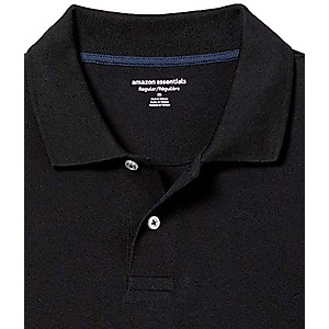 Amazon Essentials Men's Regular-Fit Long-Sleeve Pique Polo, Black, Large