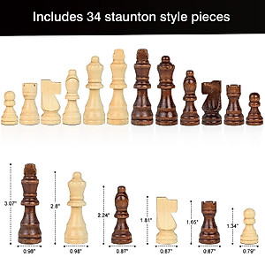 LEAP 15.5" Inches Wooden Chess Set - 2 Extra Queens - Folding Board, Handmade Portable Travel Chess Board Game Sets with Game Pieces Storage Slots - All Age Chess Set for Adults and Beginner