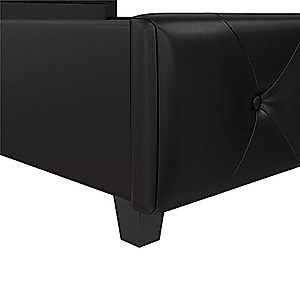 DHP Dakota Upholstered Platform Bed with Diamond Button Tufted Headboard and Footboard, No Box Spring Needed, Queen, Black Faux Leather