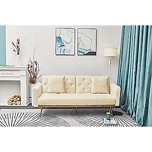 68.3" Loveseat Sofa Bed Convertible Sleeper Couch Daybed, Multifunctional Velvet Upholstered Folding Recliner, Splitback Small Futon Sofá Couches, 2 Seaters with Metal Legs&Two Pillows for Living Room