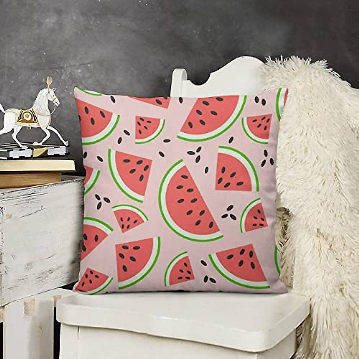 DMIPIRLS Outdoor Pillow Cases for Sofa Soft Set of 1 Pillowcases,Stylish Pink Watermelon White 26x26 Inches