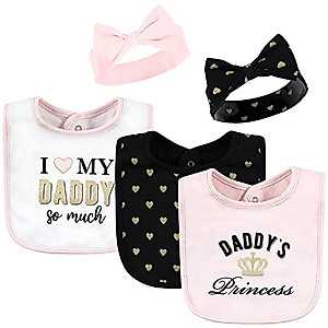 Hudson Baby Unisex Baby Cotton Bib and Headband or Caps Set, Daddys Princess, One Size