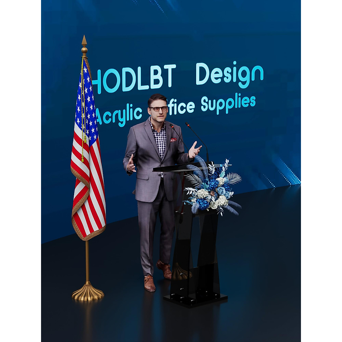 HODLBIT Upgraded Acrylic Podium Stand, Pulpits for Churches, 47.5inch Modern Lecterns & Podiums with Storage Shelf for Classroom, Weddings, Professional Presentation Podiums, Easy Assembly