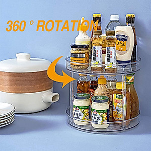 FIVOF Lazy Susan Round Plastic Clear Rotating Turntable Organization Storage Container Bins for Cabinet Pantry Fridge Kitchen Vanity Spinning Organizer for Spices Condiments (2-Tire-1-Pack, 9 inch)