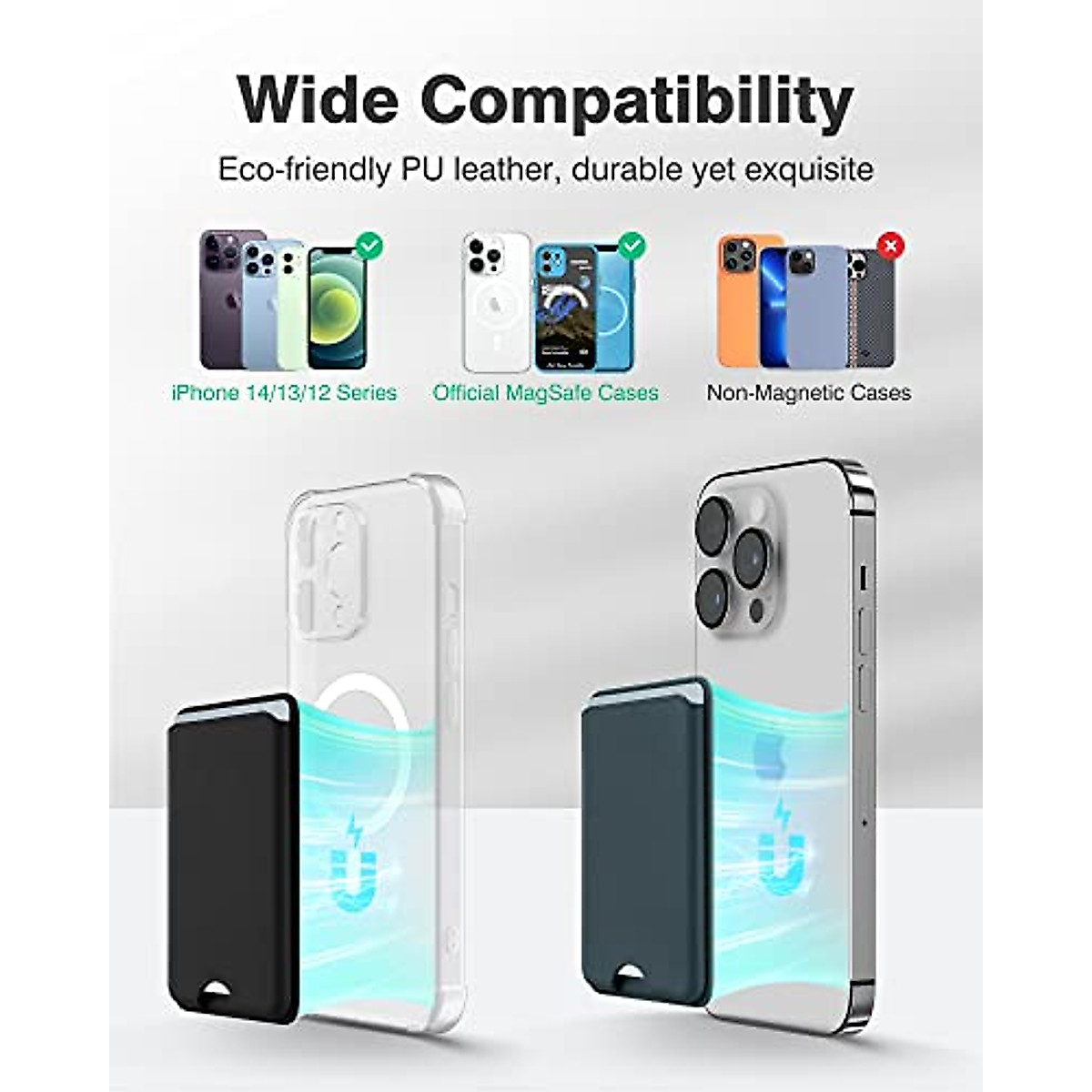 Dlinda 2-Pack iPhone Wallet Magsafe Card Holder, Detachable Magnetic Wallet for iPhone 14 Pro Max/14 Plus/14 Pro/14, iPhone 13 Pro Max/13 Pro/13/13 Mini/iPhone 12 Series, Midnight & Green