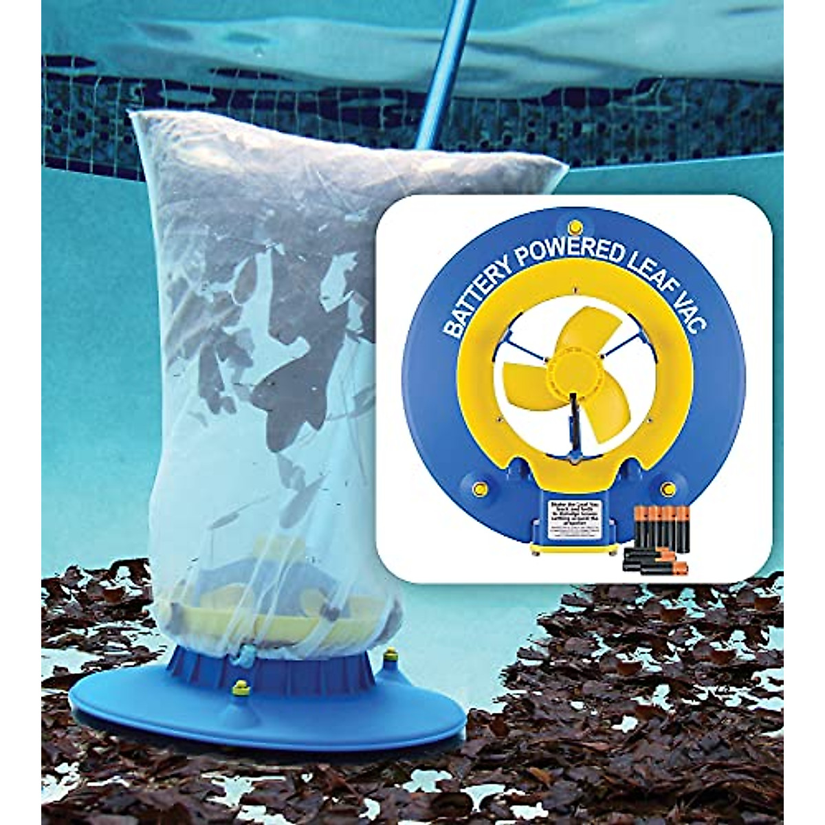 POOL BLASTER Water Tech Leaf Vac, Cordless Battery Powered Swimming Pool Leaf Skimmer, Leaf Vacuum is Fast Cleaning and Includes a Heavy-Duty Mesh High Capacity Bag