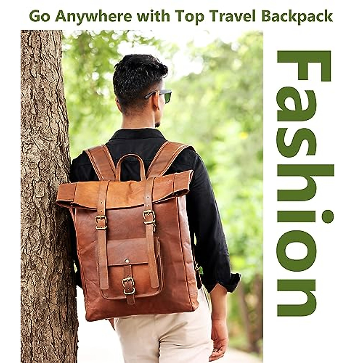 ANUENT Roll Top Leather Backpack for Men and Women Vintage Brown Large Laptop and Travel Bag Best Rucksack for Work, Adventure, and Business Leather Bookbag