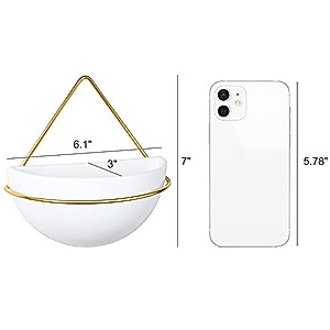 Mkono Ceramic Hanging Planter Geometric Wall Decor, Set of 2 Modern Wall Planter with Metal Plant Hanger Wall Mounted Plant Pot for Succulent Air Plant Herb Faux Plant Indoor Home Garden Decor, Gold